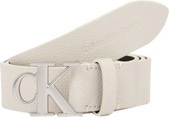 Calvin Klein Jeans Ceinture Femme Round Mono Plaque Leather Belt en Cuir, Beige (Eggshell), 65 cm