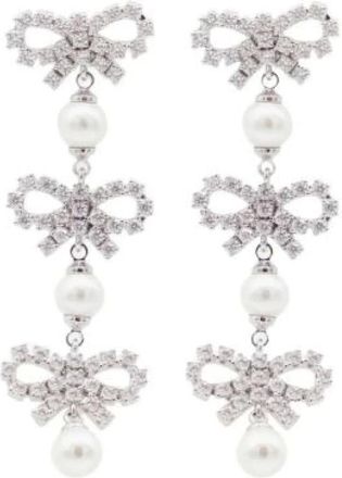 Self Portrait Femme, Accessoires, Blanc, Taille: ONE Size Micro Bow Pearl Tiered Earrings