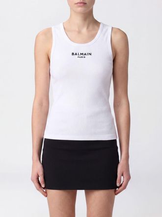 Balmain Top sans manches en coton avec logo contrastant et coupe slim