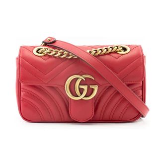 Gucci Strukturierte GG Marmont Schultertasche - - Bags - Damen - Rot - ONE SIZE