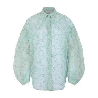 Genny Femme, Blouses et Chemises, Vert, Taille: 34 FR Chemise ample florale transparente vert clair