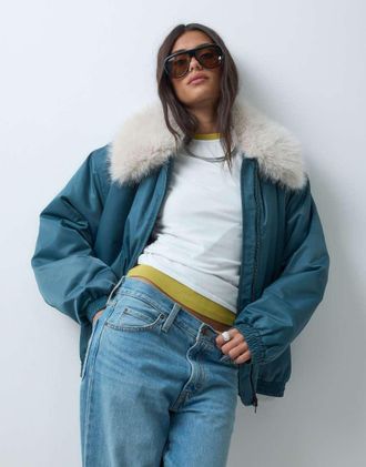 Asos MA1 Bomberjacke mit faux-fur-Besatz in Petrol-Gr&uuml;n