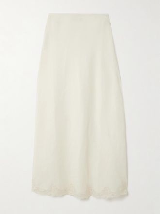 Rixo Crystal Lace-trimmed Linen-blend Midi Skirt - Cream