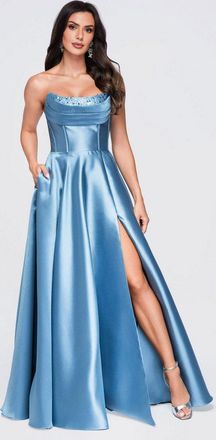 Ombre Abendkleid Damen Abendkleid Maxi mit schwingendem Rock Blau L (kein Set, 1-tlg) in Unifarbe