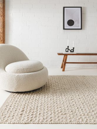 benuta Pure Wollteppich Lana - Beige 160x230 cm - Wolle handgewebt - Rechteckig & im Style: Uni, Hygge & Cozy, Minimalistisch, Natural - Pflegeleicht f&uuml;r Woh