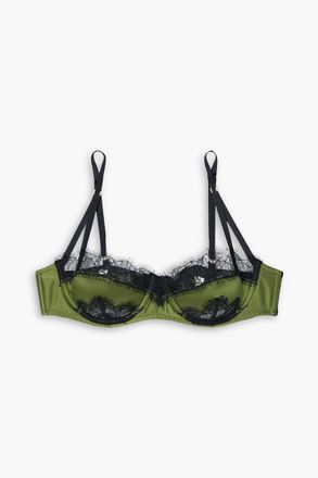 Kiki De Montparnasse Balconette-BH aus Charmeuse aus Stretch-Seide mit Spitzenbes&auml;tzen und B&uuml;geln - Gr&uuml;n - 36 D