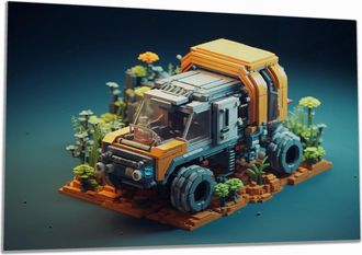 Wallario Herdabdeckplatte/Spritzschutz aus Glas, 1-teilig, 80x52cm mit 8 mm hohen Füßen, für Ceran- und Induktionsherde, Truck im Pixelstil