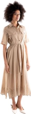 Brand Unique Femme, Robes, Beige, Taille: 42 FR Robe Maxi en Coton Brod&eacute; Sangallo