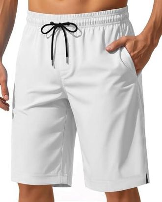 Generic Short de bain pour homme avec doublure de compression, s&eacute;chage rapide, respirant, pour la course &agrave; pied, le sport, la gym, blanc, XXL