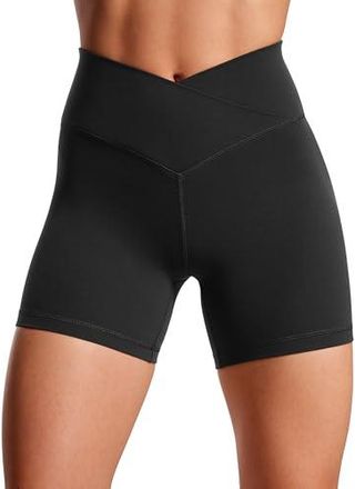 CRZ YOGA Femme Butterluxe Croisement Taille Haute Entraînement Yoga Motarde Shorts - 13cm Noir 44
