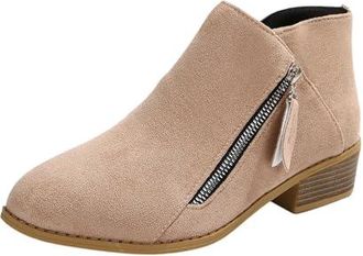 Generic Bottines Chelsea &agrave; talon bas et &eacute;pais pour femme - &Eacute;l&eacute;gantes - Couleur unie - Imitation daim - Fermeture &eacute;clair lat&eacute;rale - Style d&eacute;contract&eacute; et confor