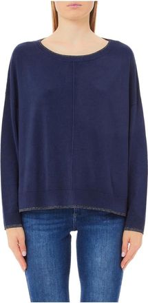 Liu Jo Femme, Pulls, Bleu, Taille: 40 FR Pull femme avec bordure en lurex