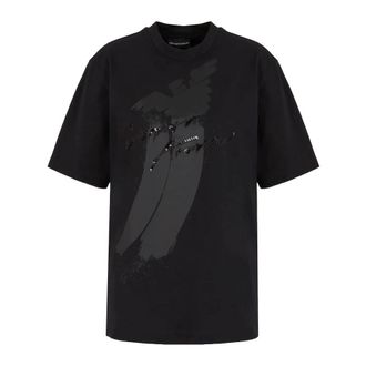 Emporio Armani Femme, Tops, Noir, Taille: 40 FR T-shirt Noir avec Logo Imprim&eacute;