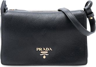Prada Hobo Bags - Vitello Daino Flap Crossbody - Gr. unisize - in Schwarz - f&uuml;r Damen
