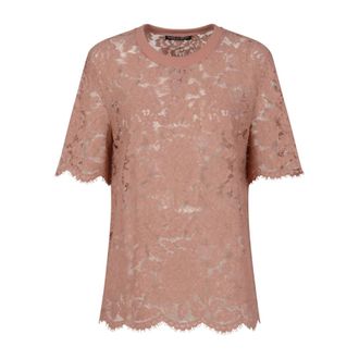 Dolce & Gabbana Kurz&auml;rmeliges Cordonetto-Spitzen-T-Shirt - - Blouses & Shirts - Damen - Rosa - L