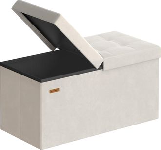 Songmics Sitzbank mit Stauraum, Sitztruhe, Aufbewahrungsbox, 38 x 76 x 38 cm, Deckel klappbar, bis 300 kg belastbar, Flur Wohnzimmer Schlafzimmer, Samt, cappuc