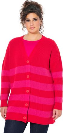 Ulla Popken Damen große Größen Übergrößen Plus Size Strickjacke, Streifen, Boxy, V-Ausschnitt, Rollkanten