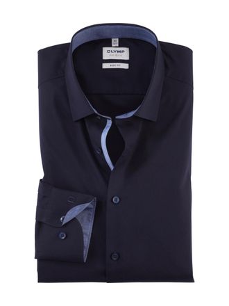 Olymp Herren Oberhemd Langarm Level Five,Einfarbig,Body fit,New York Kent-2,Marine 18,42