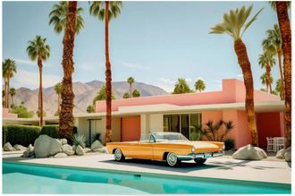 artboxONE Poster 75x50 cm Reise Palm Springs Home - Bild Palm Springs Vintage Blauer Himmel Bungalow Haus
