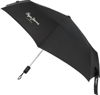 Pepe Jeans London Teo Regenschirm, faltbar, Schwarz, Polyester, mit Aluminium-Stock, Schwarz, Regenschirm