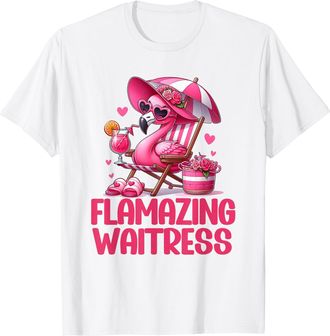 BDAZ Tolle Kellnerin, rosa Flamingo, Tropische Strandszene, Damen T-Shirt