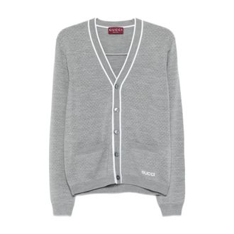 Gucci Wollpullover mit V-Ausschnitt und Logo-Stickerei - - Knitwear - Herren - Grau - L