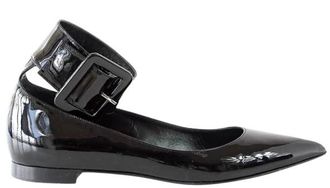 Saint Laurent Black Patent Leather Buckle Strap Ballet Flats Size 38