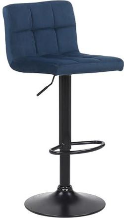 Clp Tabouret De Bar Feni en Velours I Assise Rembourr&eacute;e I Pi&egrave;tement Trompette M&eacute;tal Noir I Repose-Pieds I Pivotant A 360&deg;I Hauteur R&eacute;glable, Couleur:Bleu