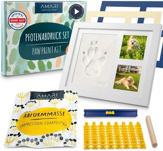 Amari Pfotenabdruck Set - Abdruckset f&uuml;r Tiere mit Buchstaben, Zahlen und Bilderrahmen - Pfotenabdruck Set Hunde Pfotenabdruck Set Katze Geschenk f&uuml;r Hundeb