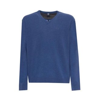 Sergio Tacchini Homme, Pulls, Bleu, Taille: S Pull en laine à col en V avec bordures côtelées
