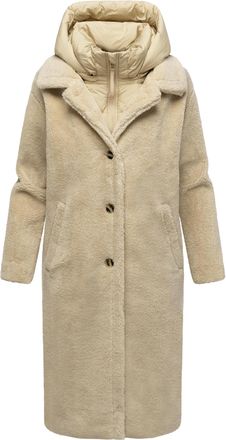 Navahoo Damen warmer Pl&uuml;schmantel aus Teddyfleece mit abnehmbarem, gestepptem Krageneinsatz Teddyzauber 14 Beige Gr. 3XL