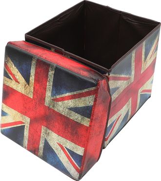 DOITOOL Faltbarer Aufbewahrungs hocker mit Union Jack Muster Multifunktionaler Sitzhocker und Stauraumwürfel Praktischer Klapphocker für Wohnzimmer Schlafzimm