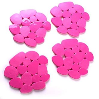 MSV Duschmatte Badematte Badewanneneinlage Anti Rutsch Pads Kieselstein antibakteriell rutschfest mit Saugn&auml;pfen Pink, 4 St&uuml;ck 13 x 12 cm