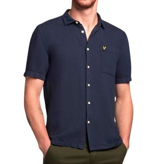 Lyle & Scott Kurzarm-Oxford-Leinenhemd in Dunkelblau