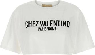 Valentino Garavani Femme, Tops, Blanc, Taille: 38 FR T-shirt col rond avec imprim&eacute; poitrine