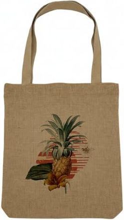 Fabulous Sac Shopping Tote Bag Aspect Lin - Ananas et Fleurs Tropicales Exotique Jungle Botanique - Sac de Courses Toile Epaisse 360g Beige Naturel Cabas Port&eacute;