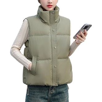 Generic Doudoune sans manches Chaleco Para Mujer Winter Puffer, l&eacute;g&egrave;re et matelass&eacute;e, avec fermeture &eacute;clair et poches, verte, taille L