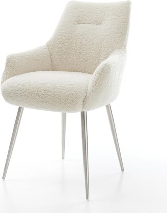 DELIFE Esszimmerstuhl Alja-Flex mit Armlehnen Teddystoff Beige 4-Fu&szlig; konisch Edelstahl Taschenfederkern, Esszimmerst&uuml;hle