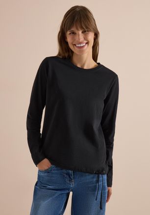 Cecil Langarmshirt CECIL, Damen, Gr. XXL (46), schwarz, Web, 100% Baumwolle, unifarben, normal normal, Rundhals, abgesteppt, Shirts Langarmshirt, aus reiner