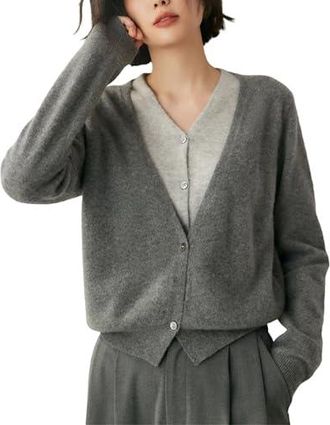 Generic Pull 100 % cachemire pour femme avec col en V et tricot en cachemire doux et chaud, Gris, M