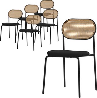 ML Design Ml-design Set Di 6 Sedie Per Sala Pranzo Nero, Telaio In Acciaio Con Schienale In Rattan, Gambe Con Protezione Per Pavimento, Seduta Confortevole Imbo