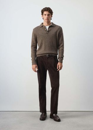 Mango Pantalon velours c&ocirc;tel&eacute; pinces regular-fit chocolat - Homme - 38 - MANGO MAN