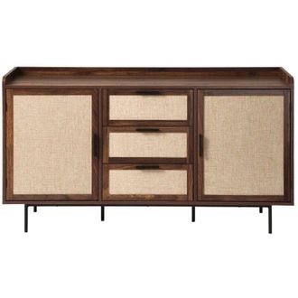 Calicosy Buffet 2 portes 3 tiroirs d&eacute;cor noyer et fa&ccedil;ades en tissu L140 cm - JETSON