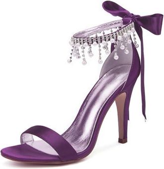 Generic Escarpins Femme Bout Ouvert Mariée Stylet Talons Btide Cheville Boucle Sandales Chaussures De Mariee Bal 10.5Cm,Violet,41 EU