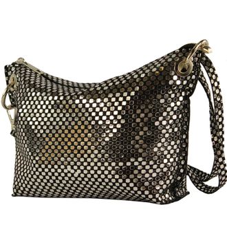 modamoda.de T252 - ital. Umh&auml;ngetasche Small aus Wildleder, Farbe:Schwarz/Silber