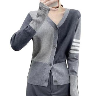 Generic Cardigan en cachemire pour femme - Col en V - Manches longues - Col en V - Boutonn&eacute;, gris, Taille XS