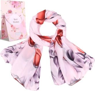 Heekpek Foulard Femme Foulards en Soie de Mûrier Soie Foulard Imprimé Echarpe Foulard Leopard Wraps Satin Joli Fleur Châle Long