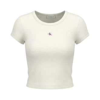 Calvin Klein Jeans Femme, Tops, Beige, Taille: 42 FR T-shirt en coton &agrave; manches courtes et col rond