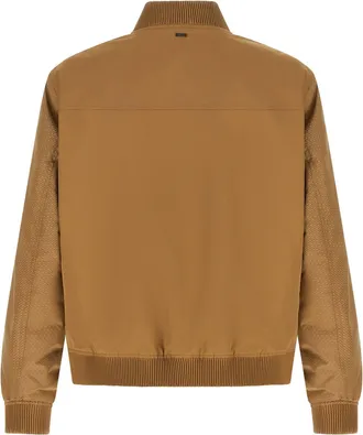 HUGO BOSS Textured Sleeve Bomber Jacket - Camel