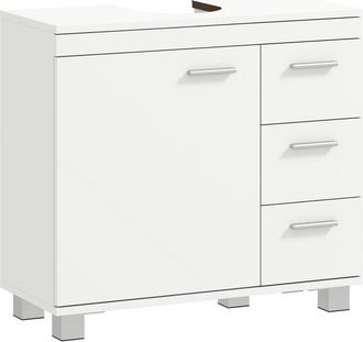 HOMCOM Meuble sous lavabo - HOMCOM - avec 3 tiroirs et porte &agrave; fermeture amortie - style moderne - 70 x 30 x 64 cm - blanc